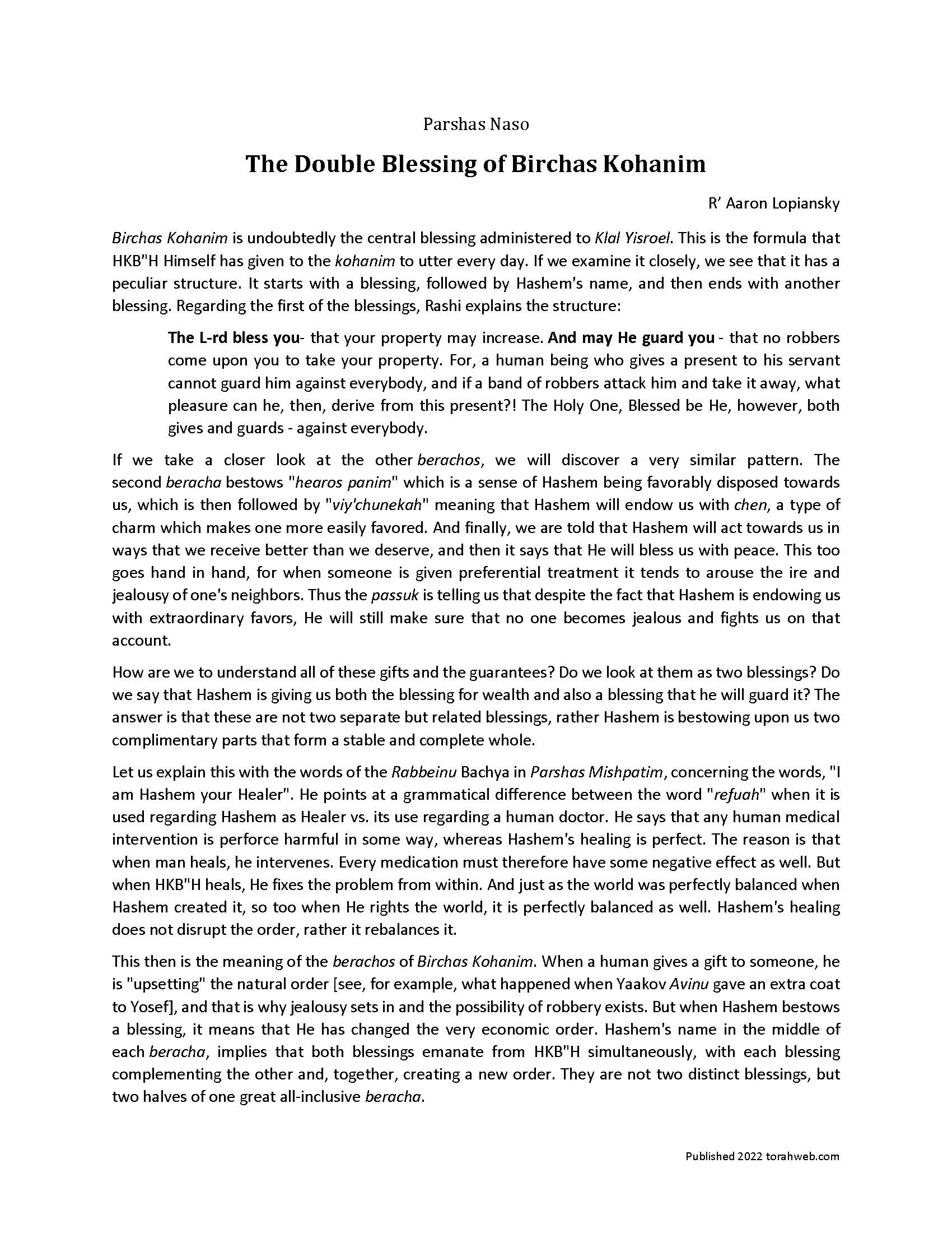 📄The Double Blessing of Birchas Kohanim (TorahWeb 2022) – Shiurim of ...