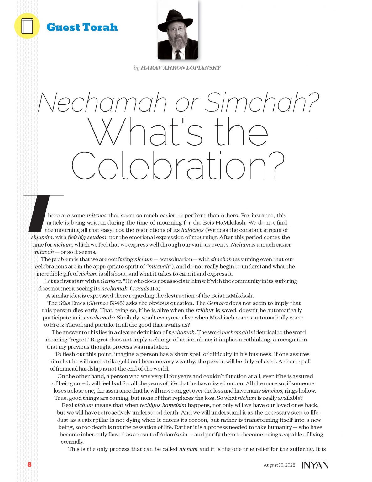 📄Nechamah or Simchah, What’s the Celebration – Hamodia – Shiurim of Rav ...